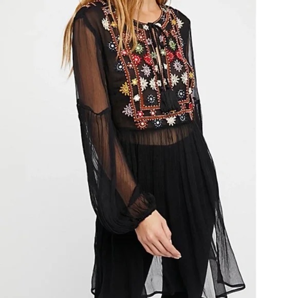 Free People | Dresses | Free People Embroidered Sheer Tunic | Poshmark